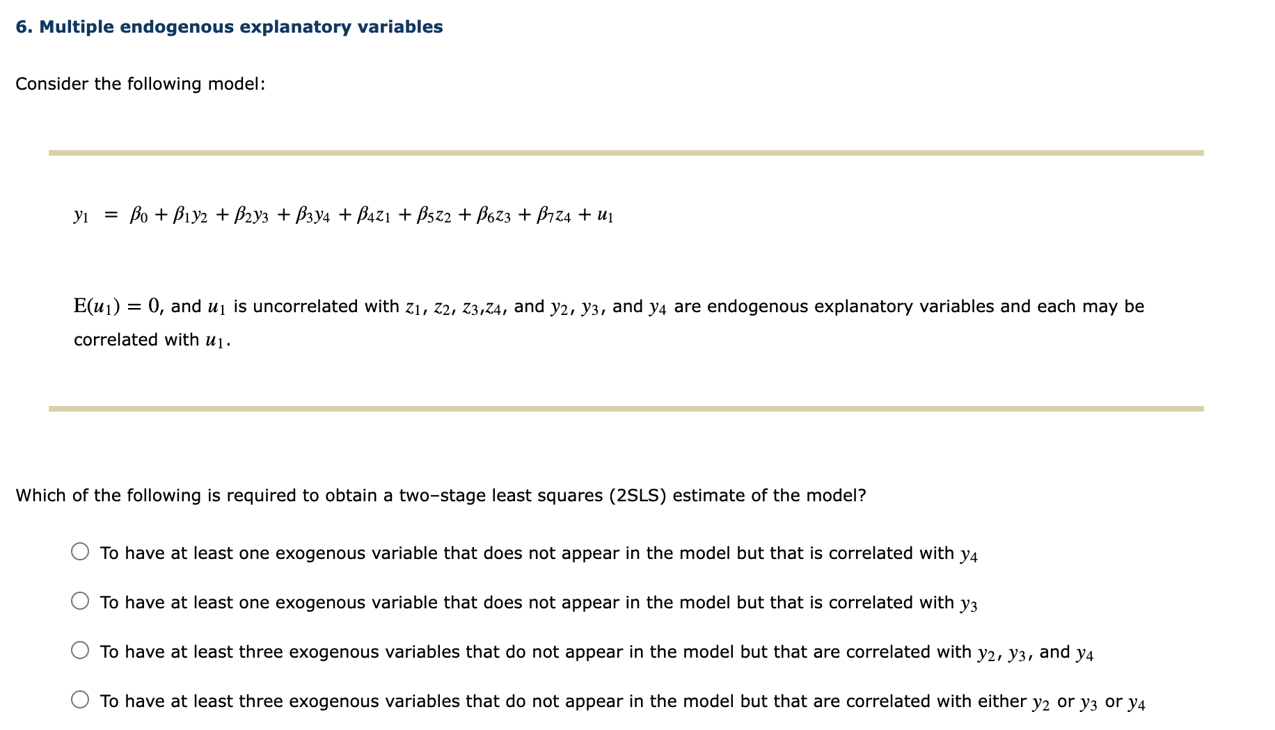 Solved Multiple endogenous explanatory variablesConsider the | Chegg.com