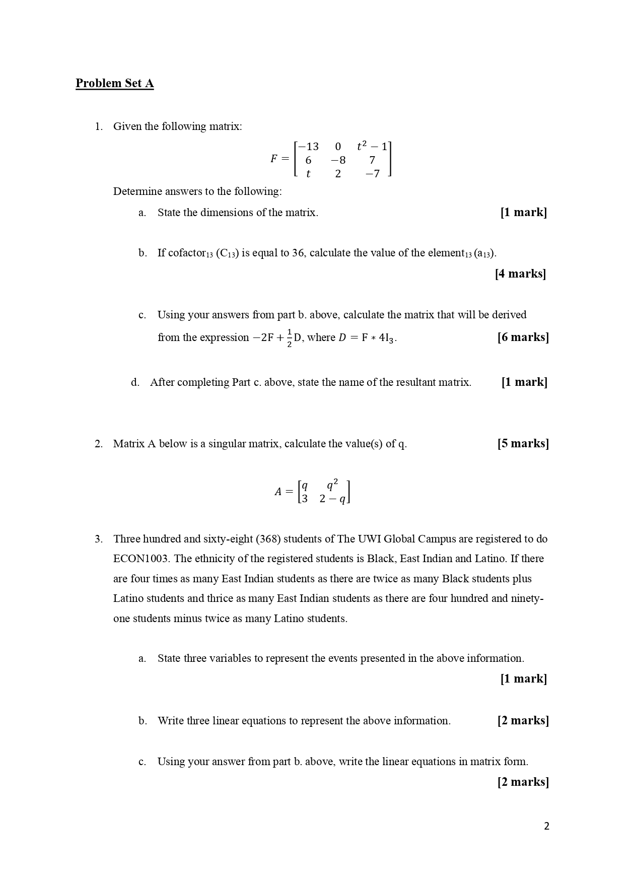 Solved Problem Set AGiven the following | Chegg.com