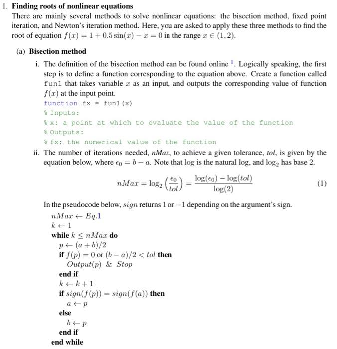 Solved 1. Finding roots of nonlinear equations There are | Chegg.com