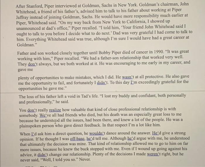 Solved "We got our company back," said Addison (Tad) Piper, | Chegg.com