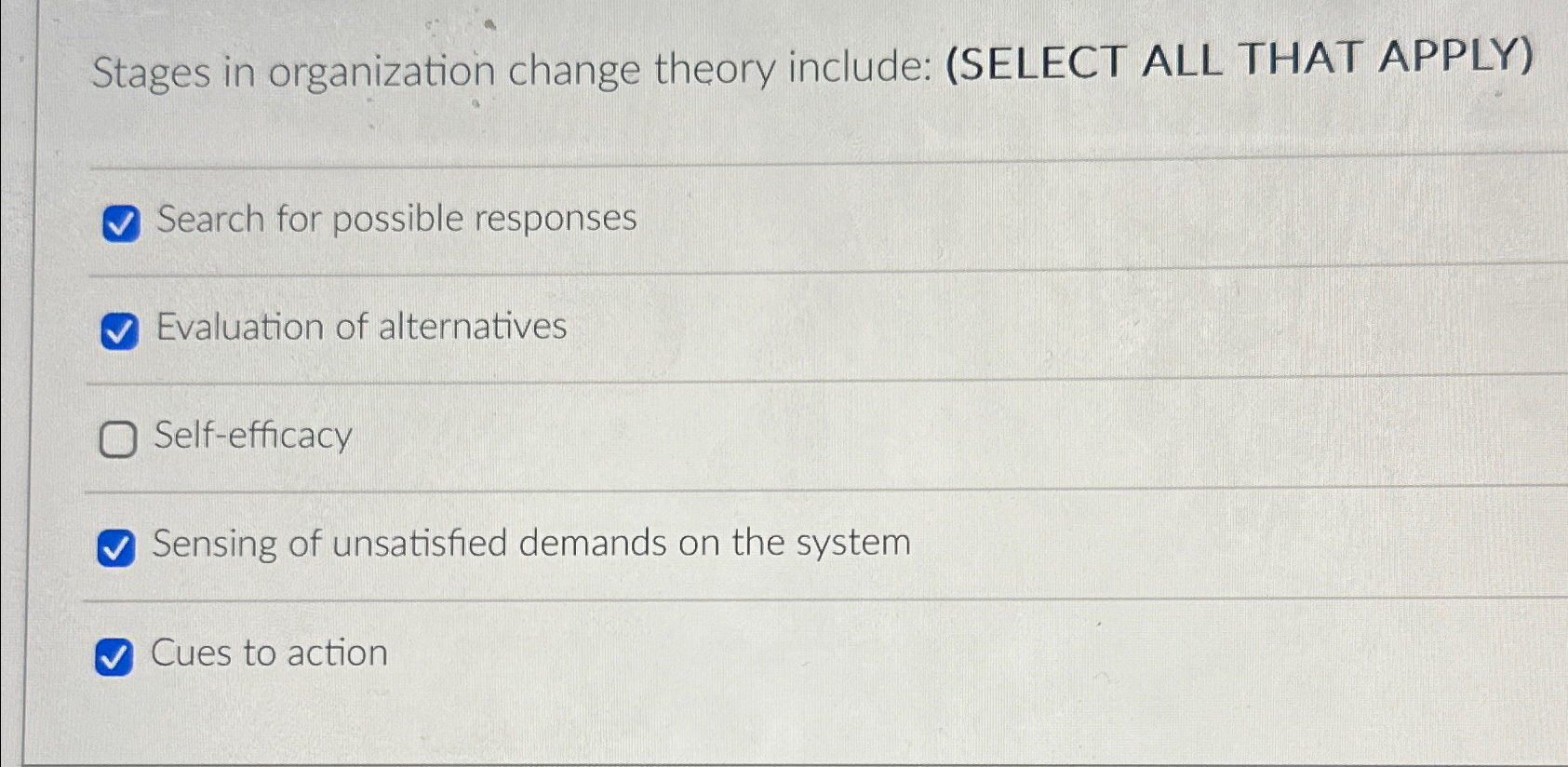 Solved Stages in organization change theory include: (SELECT | Chegg.com