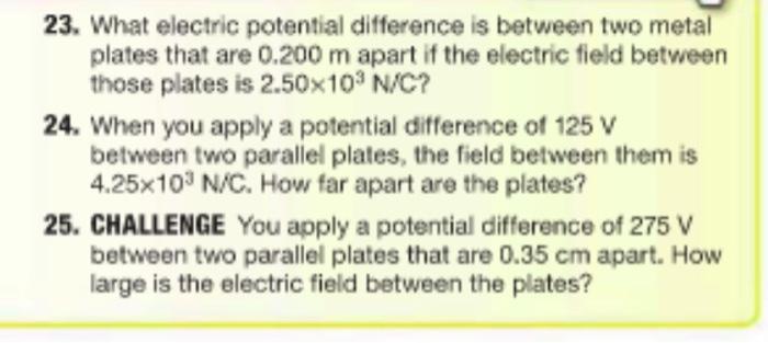 Solved 23. What electric potential difference is between two | Chegg.com