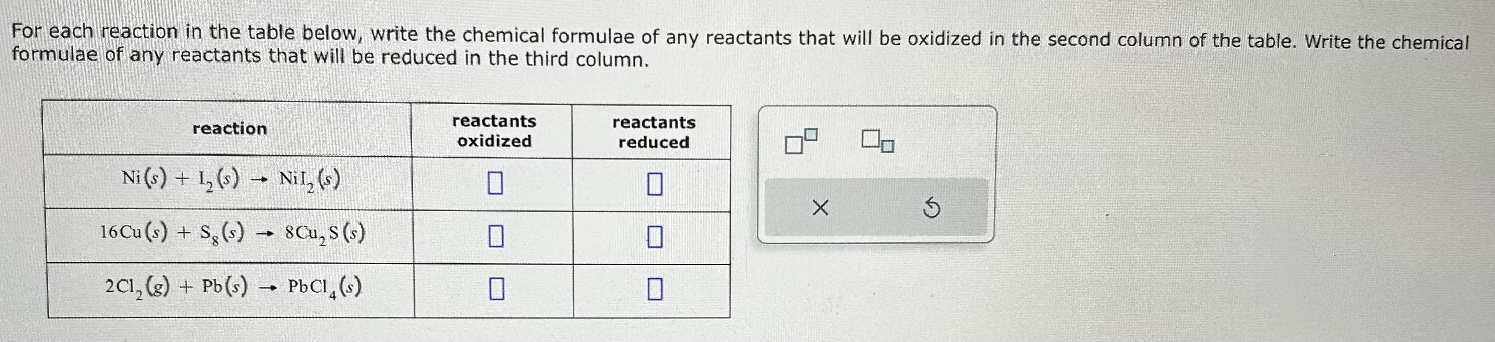 Solved For each reaction in the table below, write the | Chegg.com