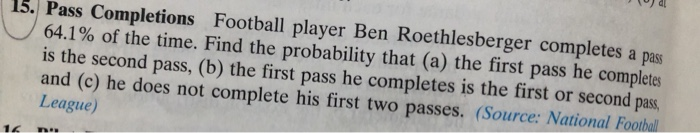 Solved 15. Pass Completions Football player Ben | Chegg.com