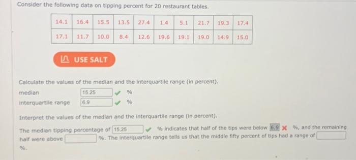 Solved Consider the following data on tipping percent for 20 | Chegg.com