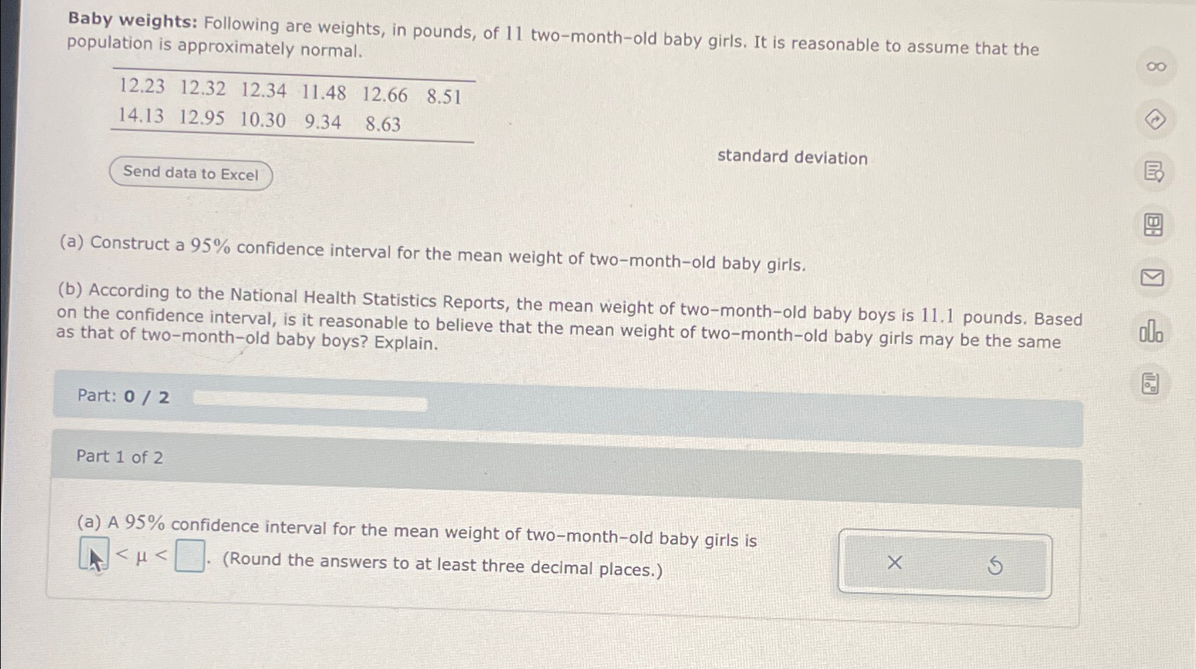 Solved Baby weights: Following are weights, in pounds, of 11 | Chegg.com