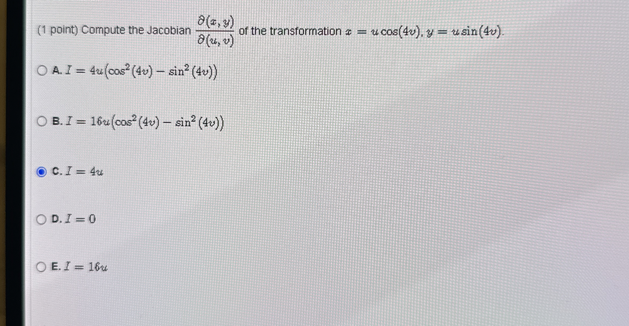 Solved (1 ﻿point) ﻿Compute the Jacobian del(x,y)del(u,v) ﻿of | Chegg.com