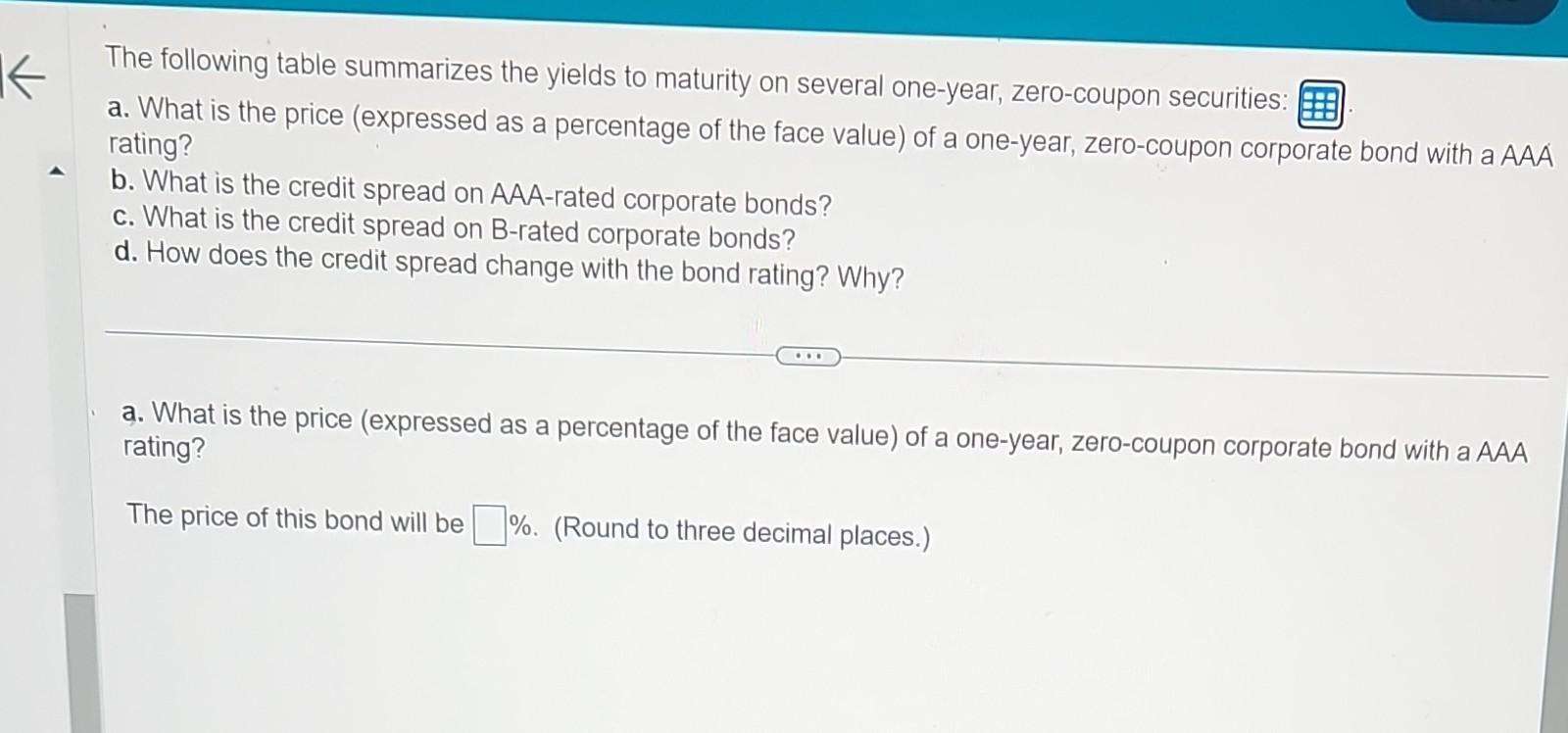 Solved The following table summarizes the yields to maturity | Chegg.com