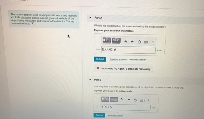 Solved Part A The motion detector used in a physics lab | Chegg.com
