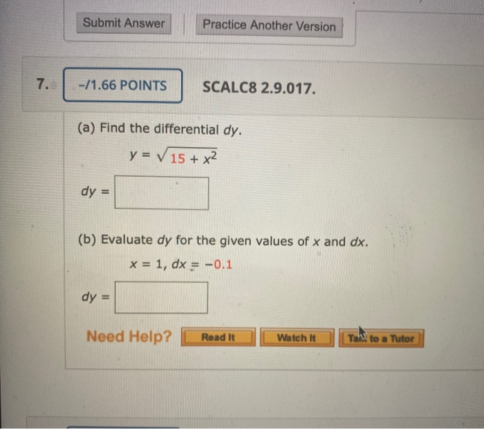 Solved Submit Answer Practice Another Version -/1.66 POINTS | Chegg.com