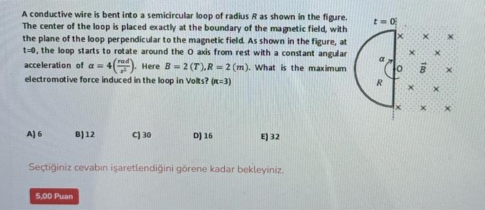 Solved A conductive wire is bent into a semicircular loop of | Chegg.com
