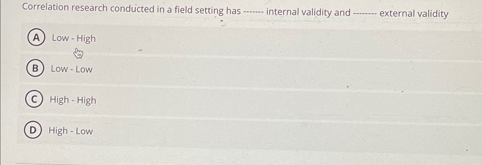Solved Correlation research conducted in a field setting has | Chegg.com