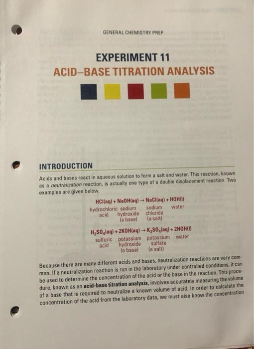 Solved DATA AND REPORT Experiment 11: Acid-Base Titration | Chegg.com