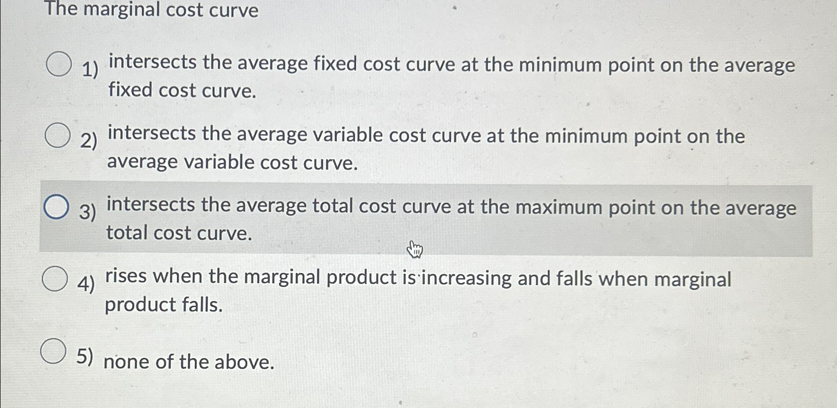 Solved The marginal cost curveintersects the average fixed | Chegg.com