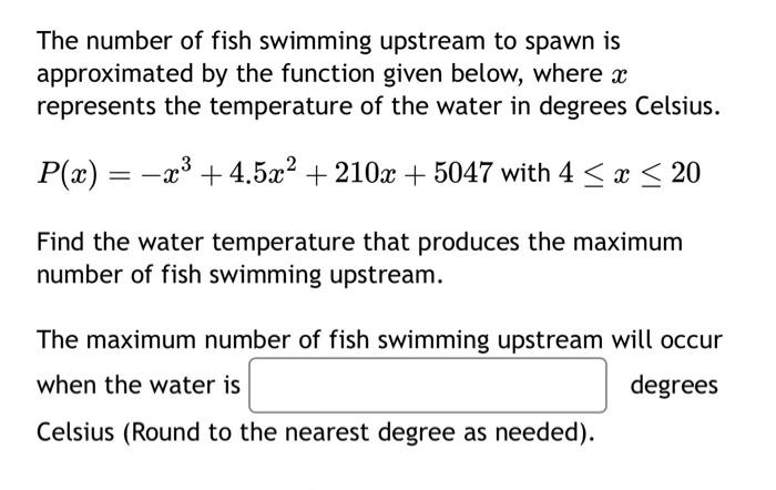 Solved The number of fish swimming upstream to spawn is | Chegg.com