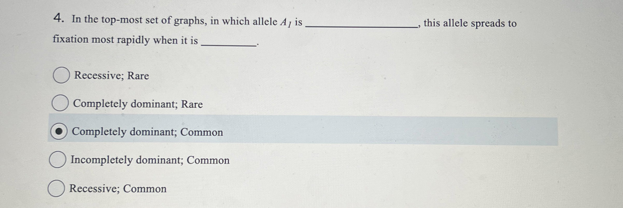 Solved In the top-most set of graphs, in which allele A1 ﻿is | Chegg.com