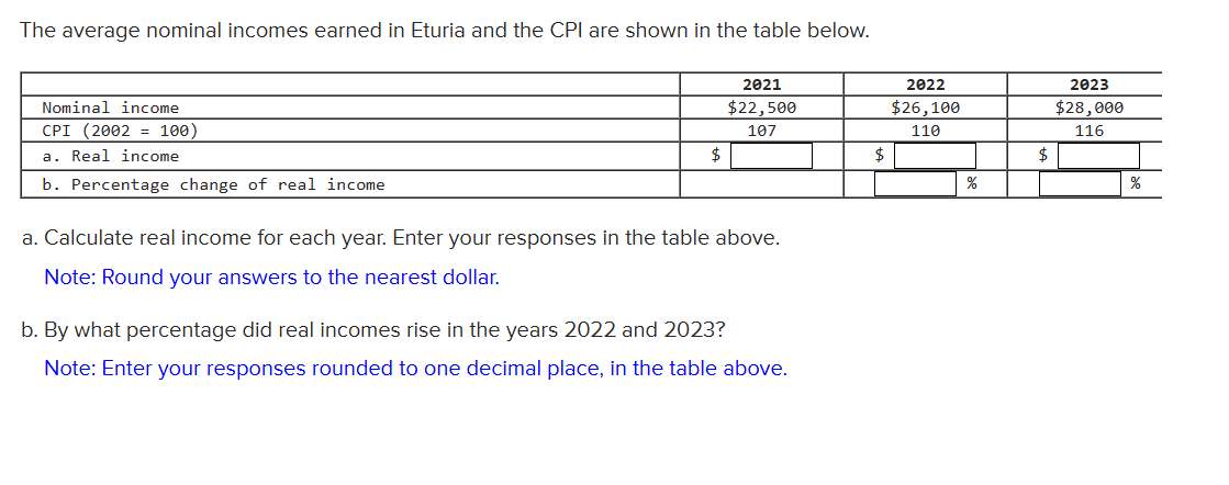 Solved The average nominal incomes earned in Eturia and the | Chegg.com