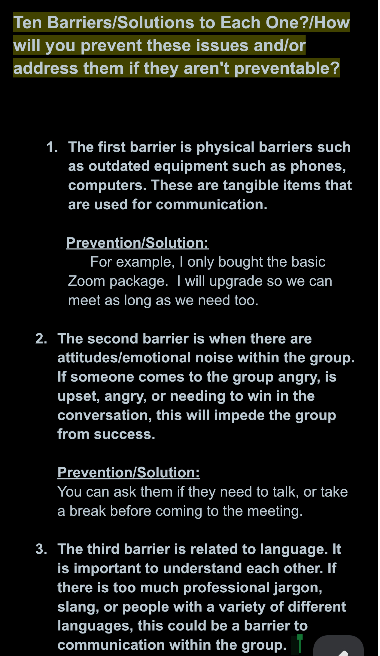 Solved Ten Barriers/Solutions to Each One?/How will you | Chegg.com
