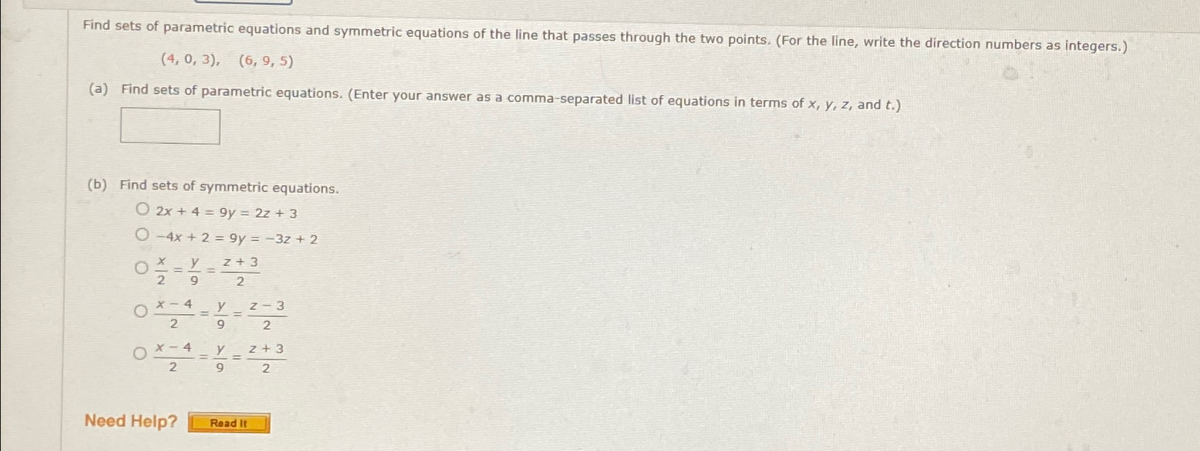 Solved Find Sets Of Parametric Equations And Symmetric