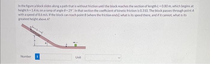 Solved In the figure a block slides along a path that is | Chegg.com