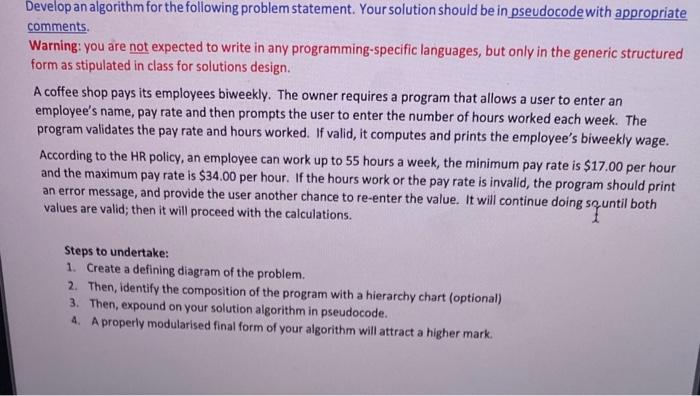 Solved Develop an algorithm for the following problem | Chegg.com