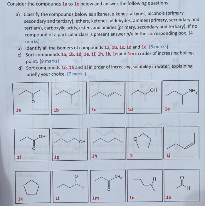 [Solved]: Consider the compounds 1a to 10 below and answer