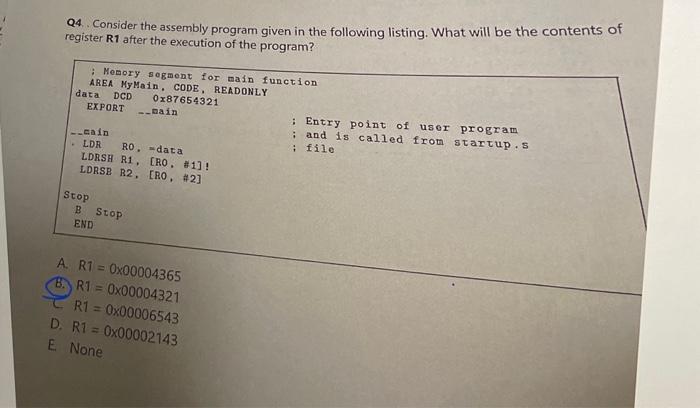 Solved Q4. Consider the assembly program given in the | Chegg.com