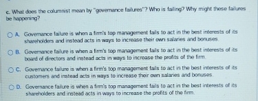 Solved c. ﻿What does the columnist mean by "governance | Chegg.com