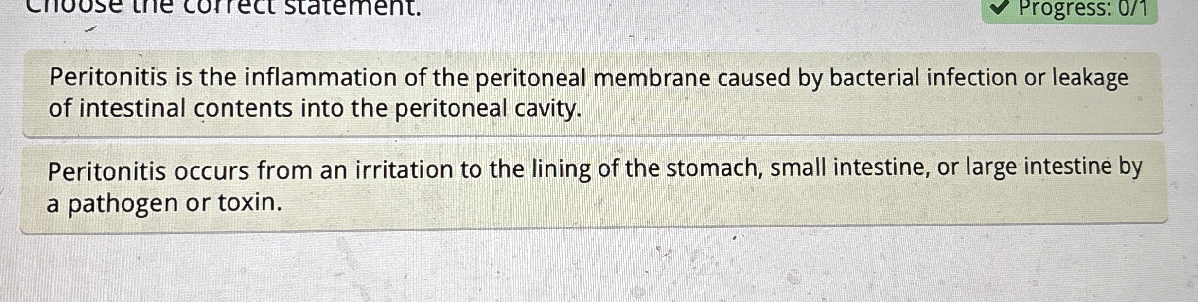 Solved Peritonitis is the inflammation of the peritoneal | Chegg.com