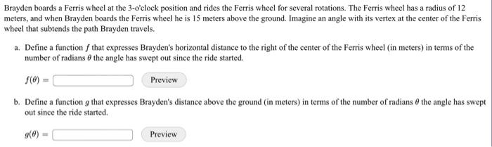 Solved Brayden boards a Ferris wheel at the 3-o'clock | Chegg.com