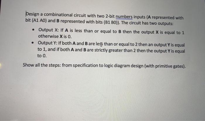 Solved Design a combinational circuit with two 2-bit numbers | Chegg.com