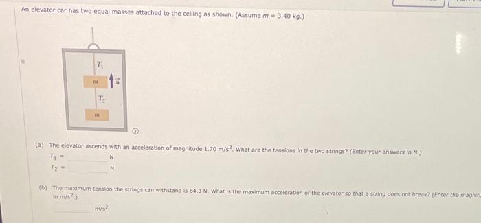 Solved An elevator car has two equal masses attached to the | Chegg.com