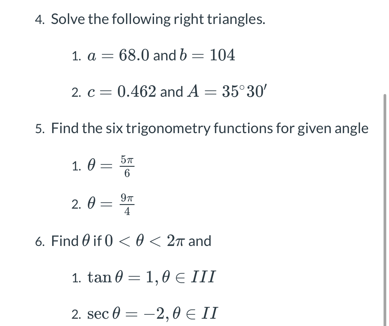 Solved Solve the following right triangles.a=68.0 ﻿and | Chegg.com