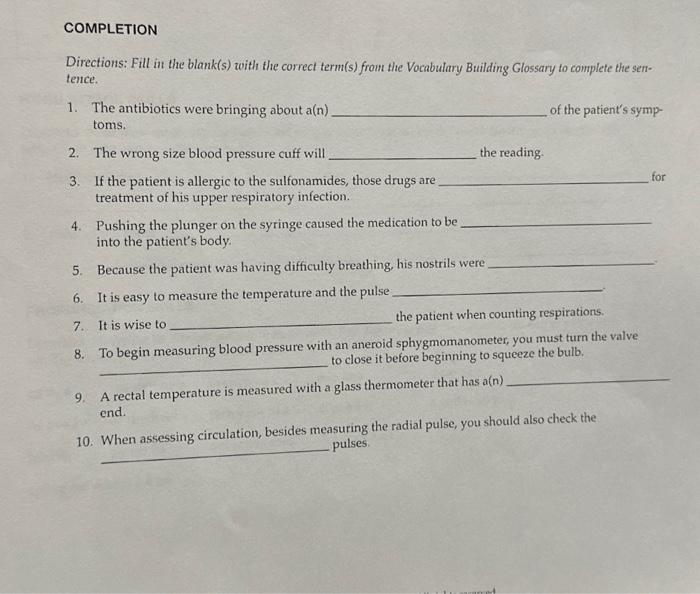 Solved COMPLETION Directions: Fill in the blank(s) with the | Chegg.com