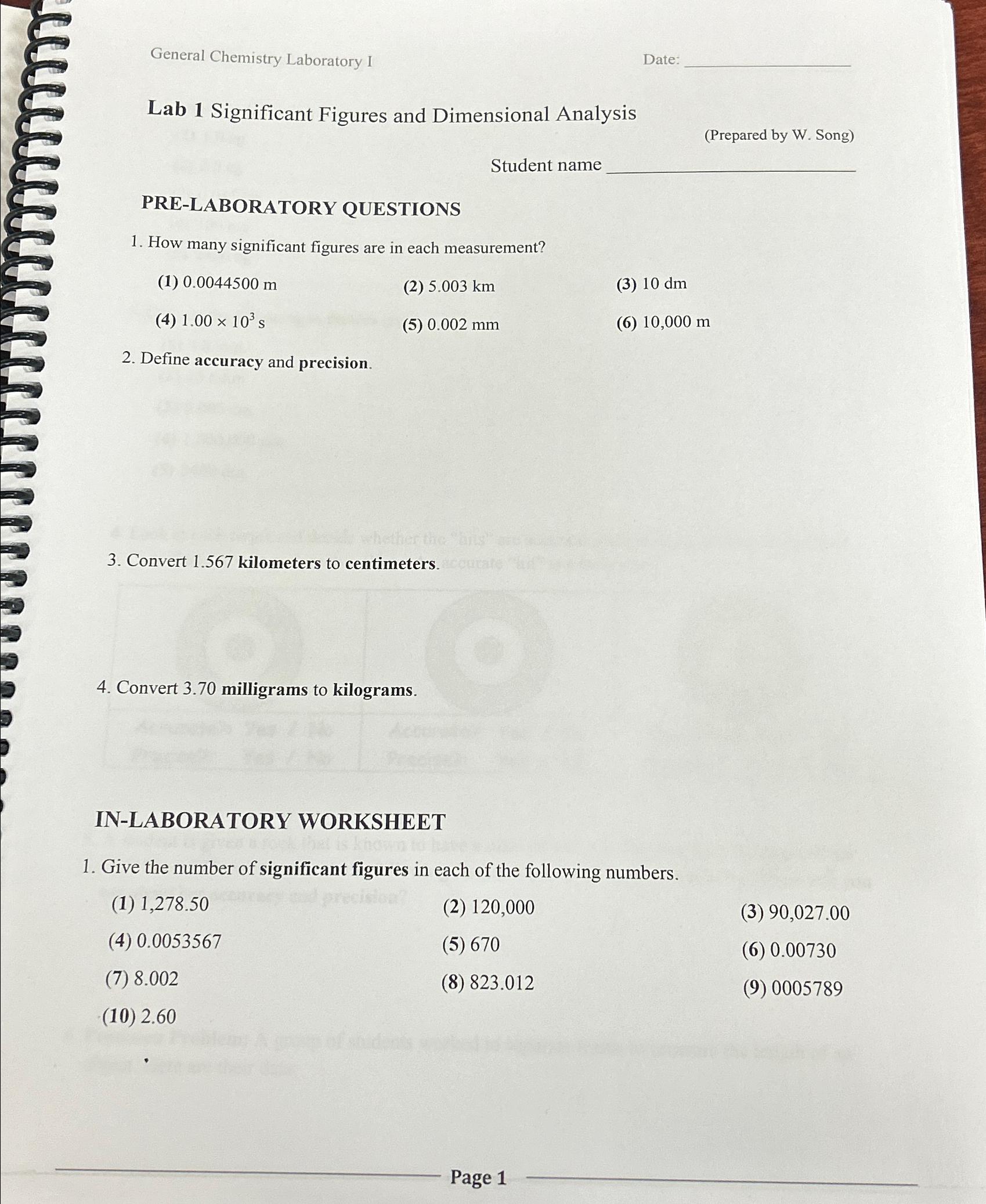Solved General Chemistry Laboratory IDate:Lab 1 ﻿Significant | Chegg.com