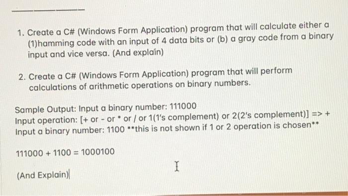 Solved 1. Create a C# (Windows Form Application) program | Chegg.com
