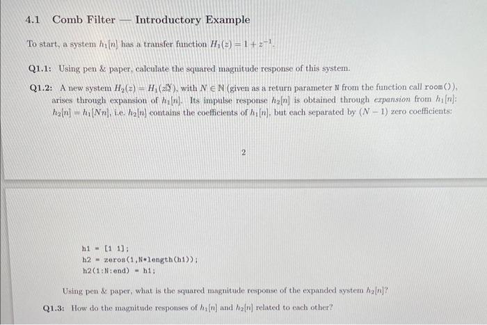 Solved 4.1 Comb Filter - Introductory Example To start, a | Chegg.com