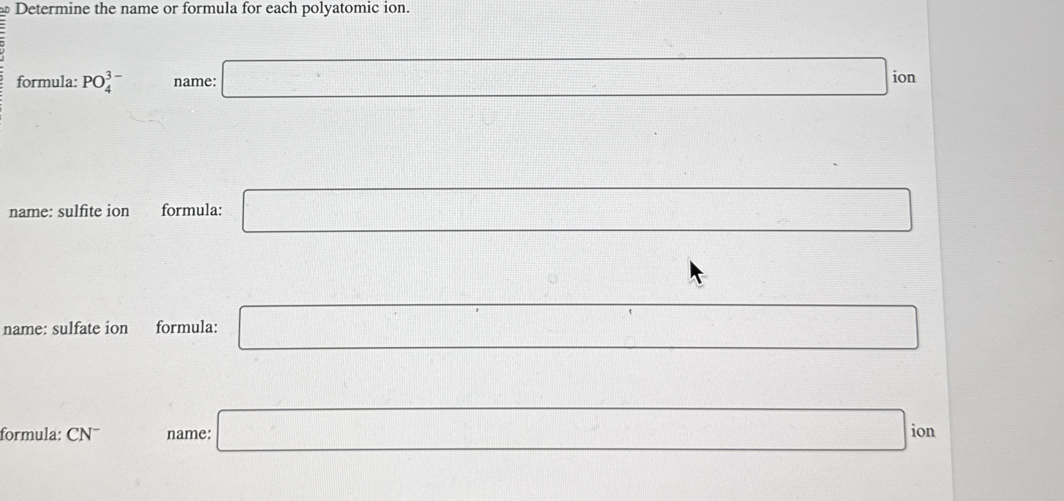 Solved 20 ﻿Determine the name or formula for each polyatomic | Chegg.com