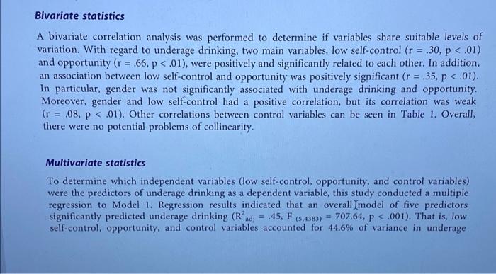 Solved Bivariate statistics A bivariate correlation analysis | Chegg.com