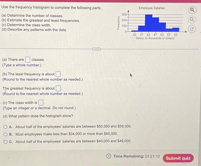 Solved Use the frequency histogram to complete the following | Chegg.com
