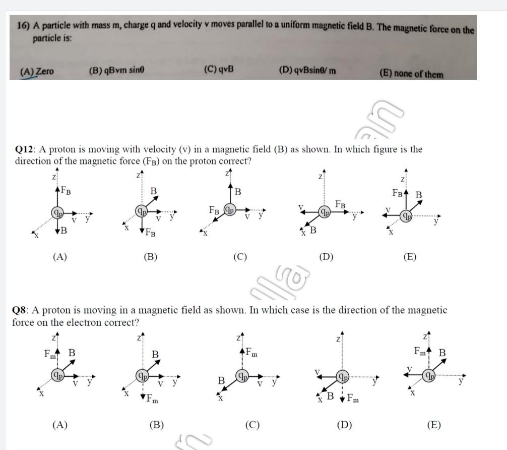 Solved 16) A particle with mass m, charge q and velocity v | Chegg.com