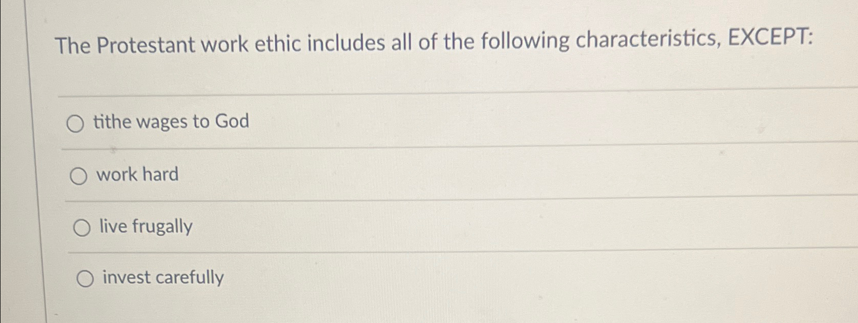 Solved The Protestant work ethic includes all of the | Chegg.com
