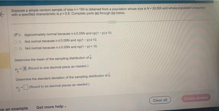 Solved Suppose a simple random sample of size n=150 is | Chegg.com