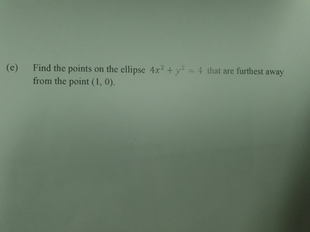 Solved (e) Find the points on the ellipse 4x2 + y2 = 4 that | Chegg.com