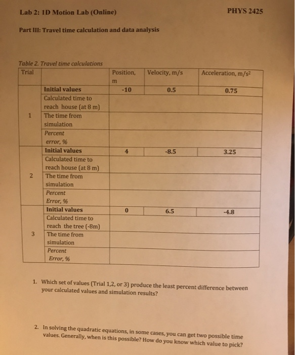 Solved Lab 2: 1D Motion Lab (Online) PHYS 2425 Part III: | Chegg.com