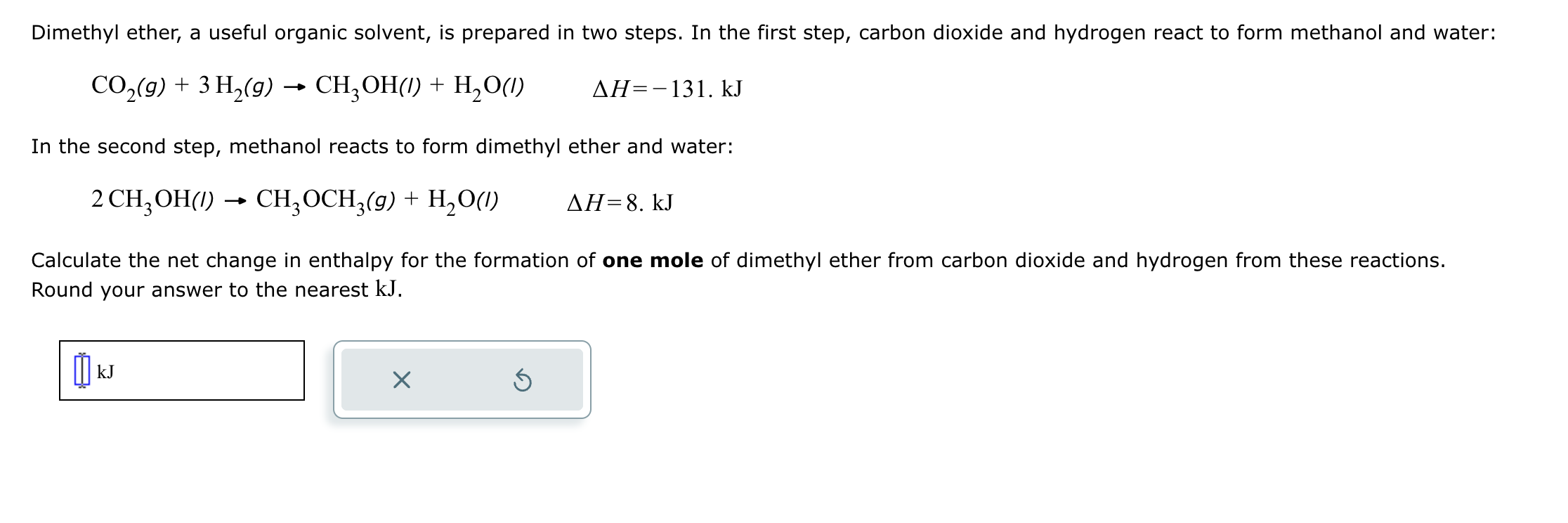 Solved Dimethyl ether, a useful organic solvent, is prepared | Chegg.com