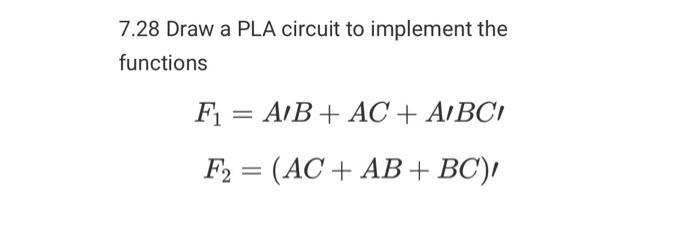 Solved 7.28 Draw a PLA circuit to implement the functions Fi | Chegg.com