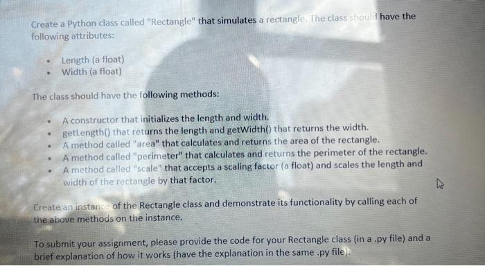 Solved Create a Python class called "Rectangle" that | Chegg.com