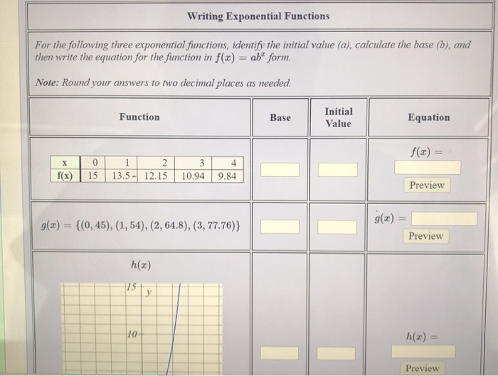 Solved Writing Exponential Functions For the following three | Chegg.com