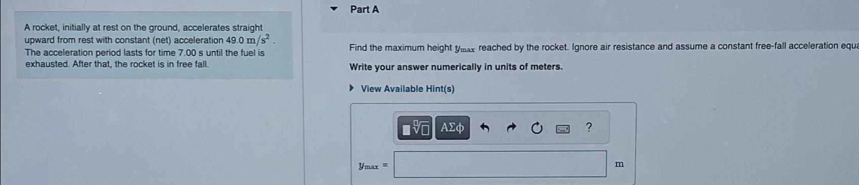 Solved Part AA rocket, initially at rest on the ground, | Chegg.com